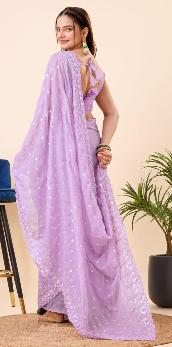 Festive, Traditional Purple and Violet color Organza Silk fabric Saree ...
