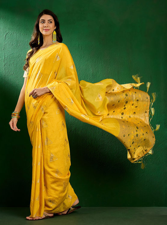 Party Wear, Traditional Yellow color Blended fabric Saree : 1935108