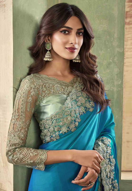 Reception, Traditional, Wedding Blue color Silk fabric Saree : 1940988