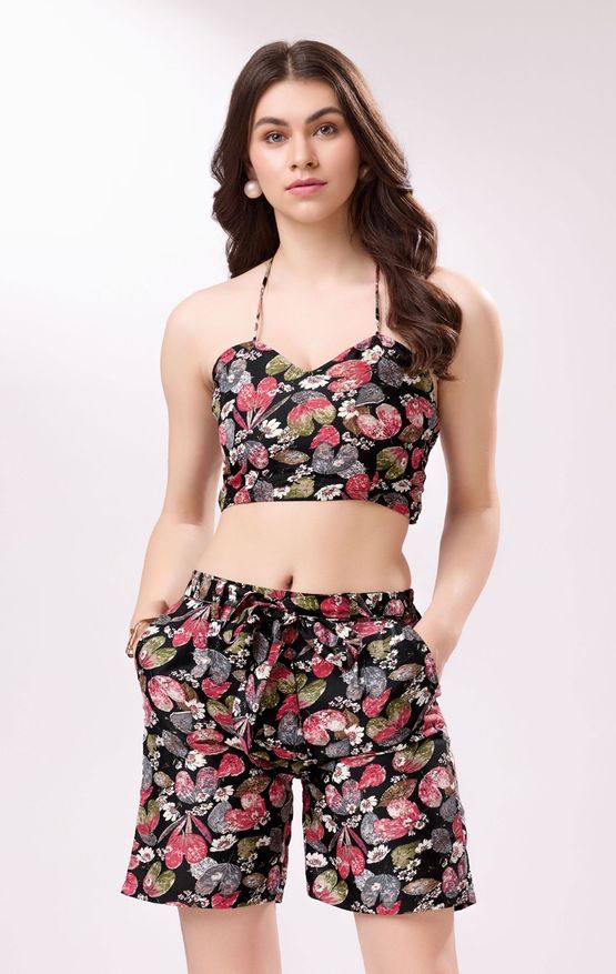 Summer Black and Grey color Blended Cotton fabric Co-ords Set : 1946390
