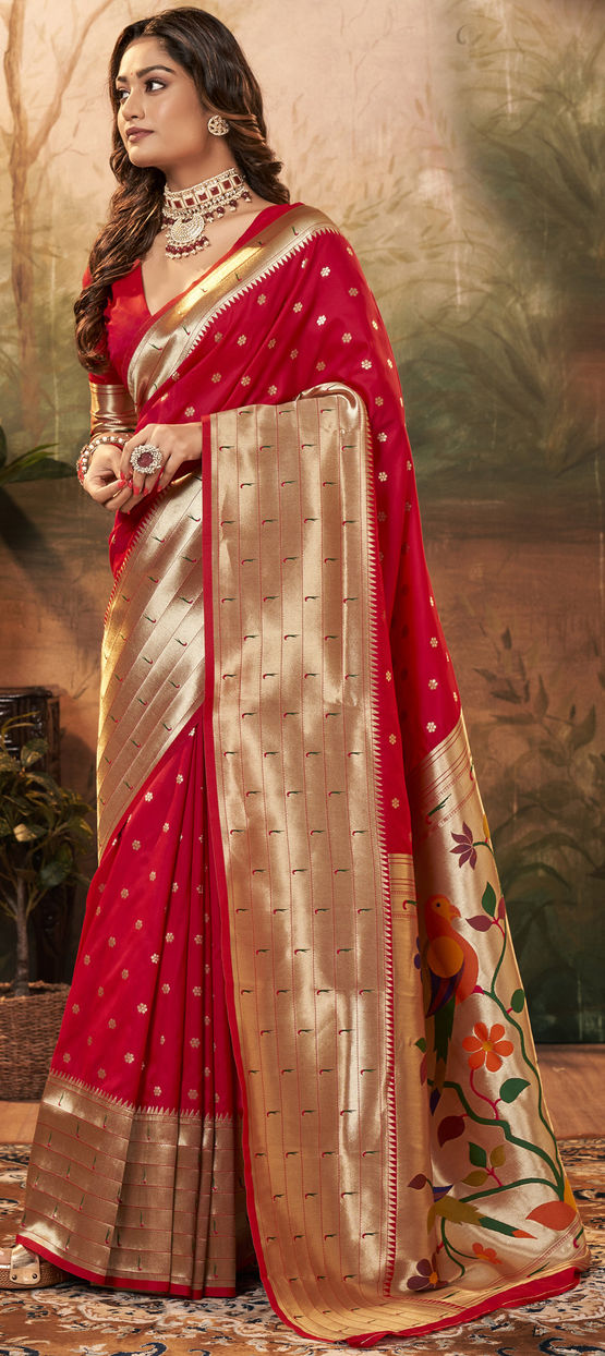 Traditional Red and Maroon color Art Silk, Silk fabric Saree : 1853706