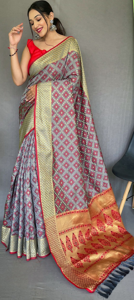 Traditional, Wedding Black and Grey color Banarasi Silk, Silk fabric ...