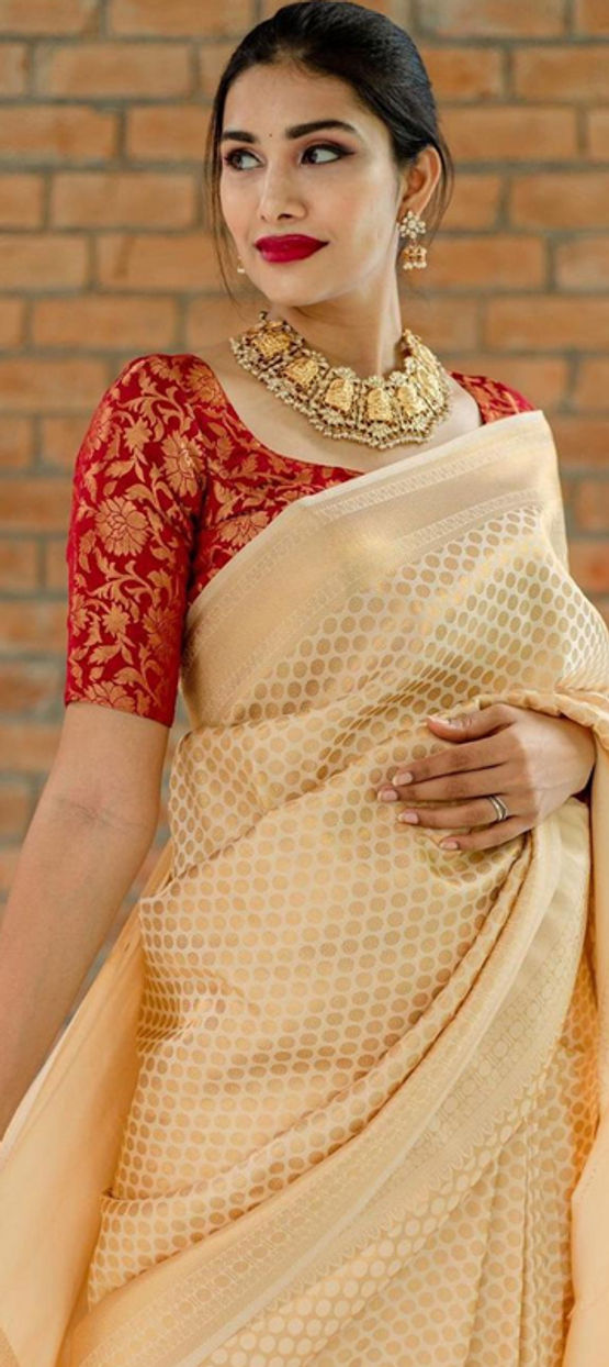 Festive Beige and Brown color Silk fabric Saree : 1865842