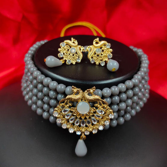 Black and Grey color Metal Alloy metal Necklace 1870408