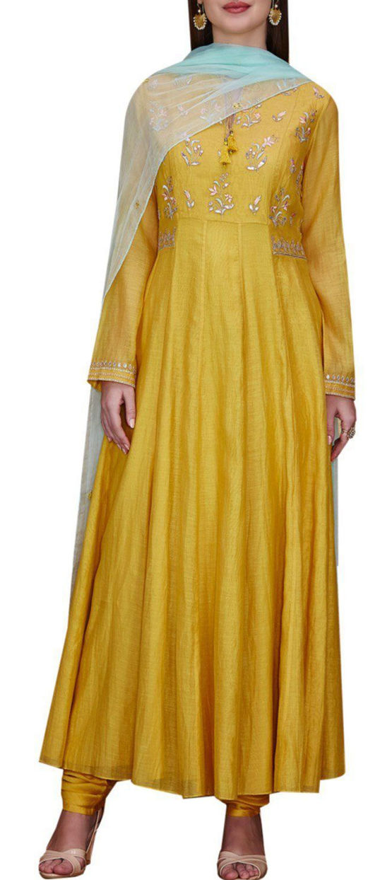 Designer, Mehendi Sangeet, Reception Yellow color Silk fabric Salwar ...