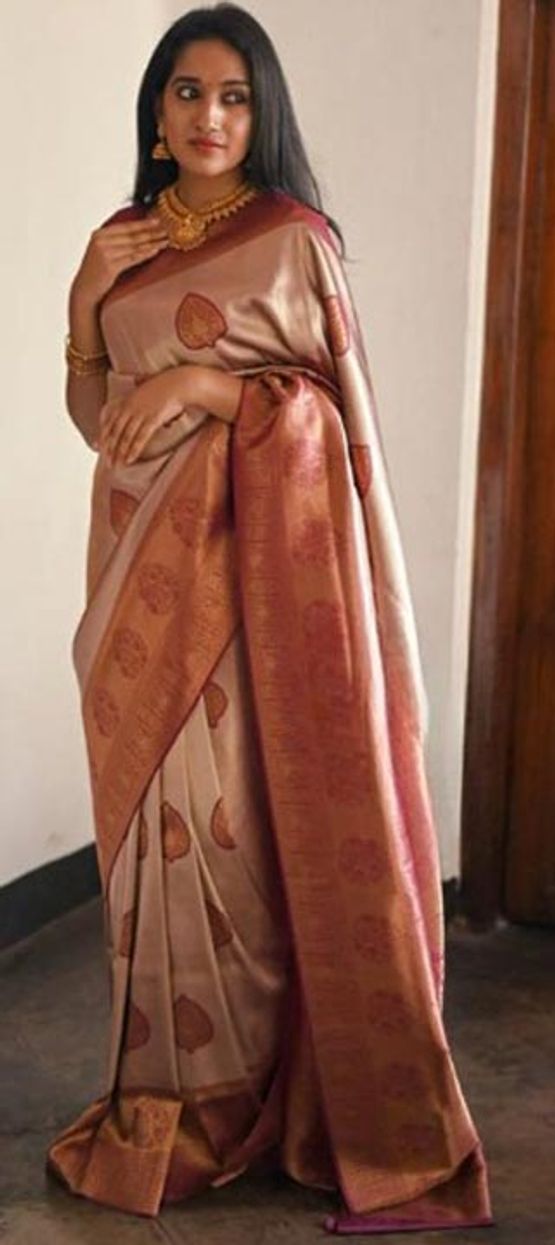 Party Wear, Traditional Beige and Brown color Art Silk, Silk fabric ...