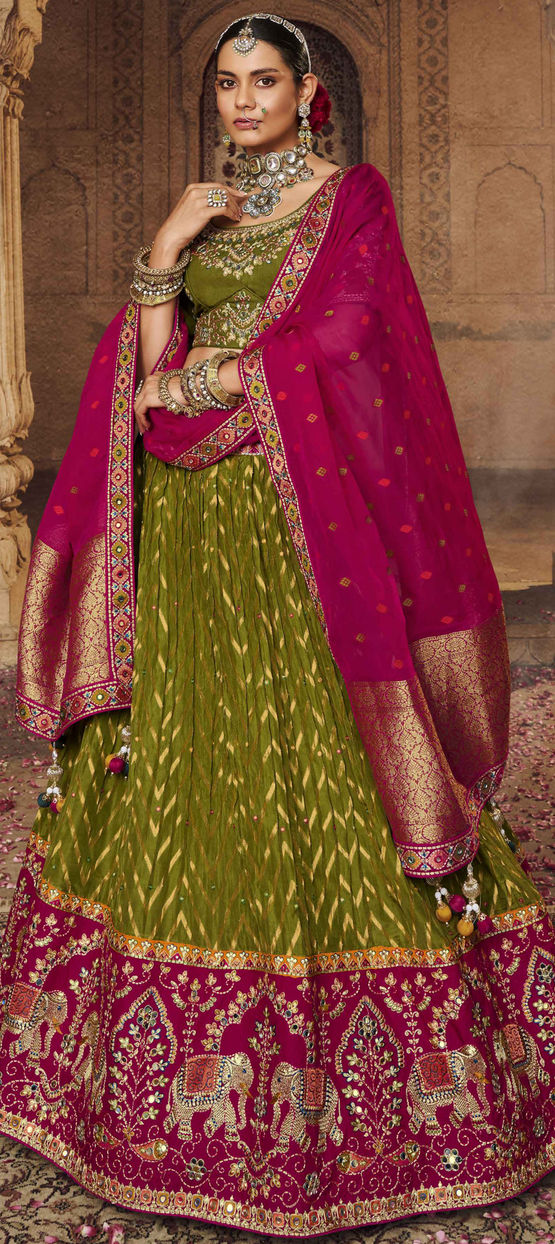 Bridal, Reception, Wedding Green color Viscose fabric Lehenga : 1887029