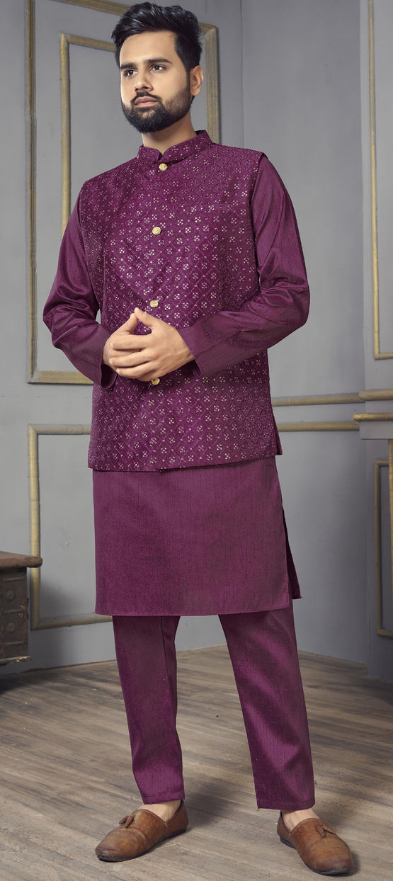 Party Wear Purple and Violet color Art Silk fabric Kurta Pyjama with ...