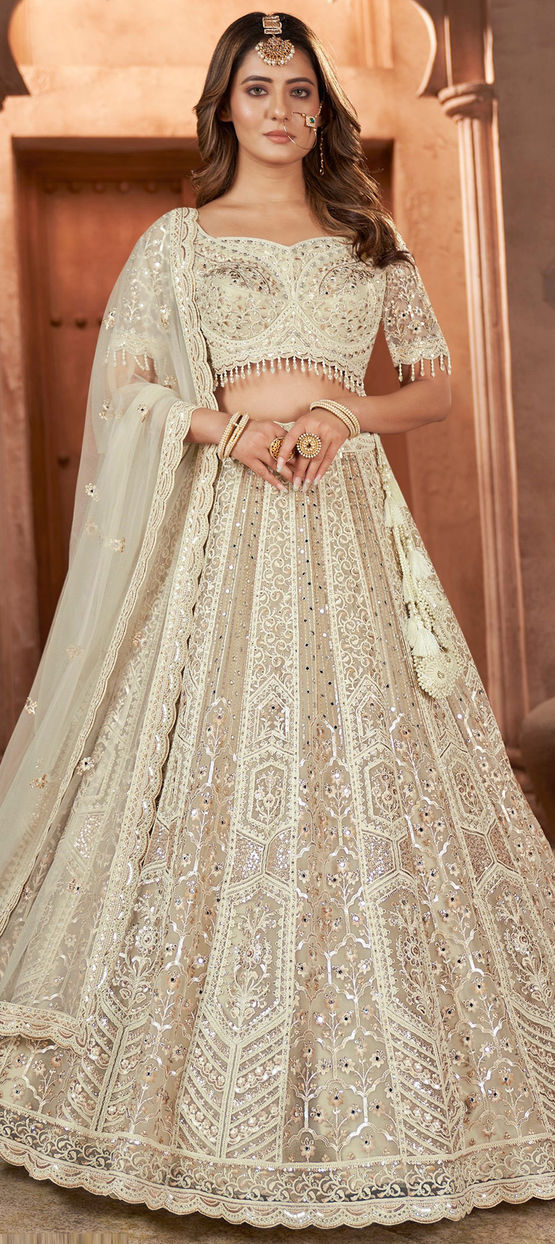 Bridal, Wedding White and Off White color Net fabric Lehenga : 1912028
