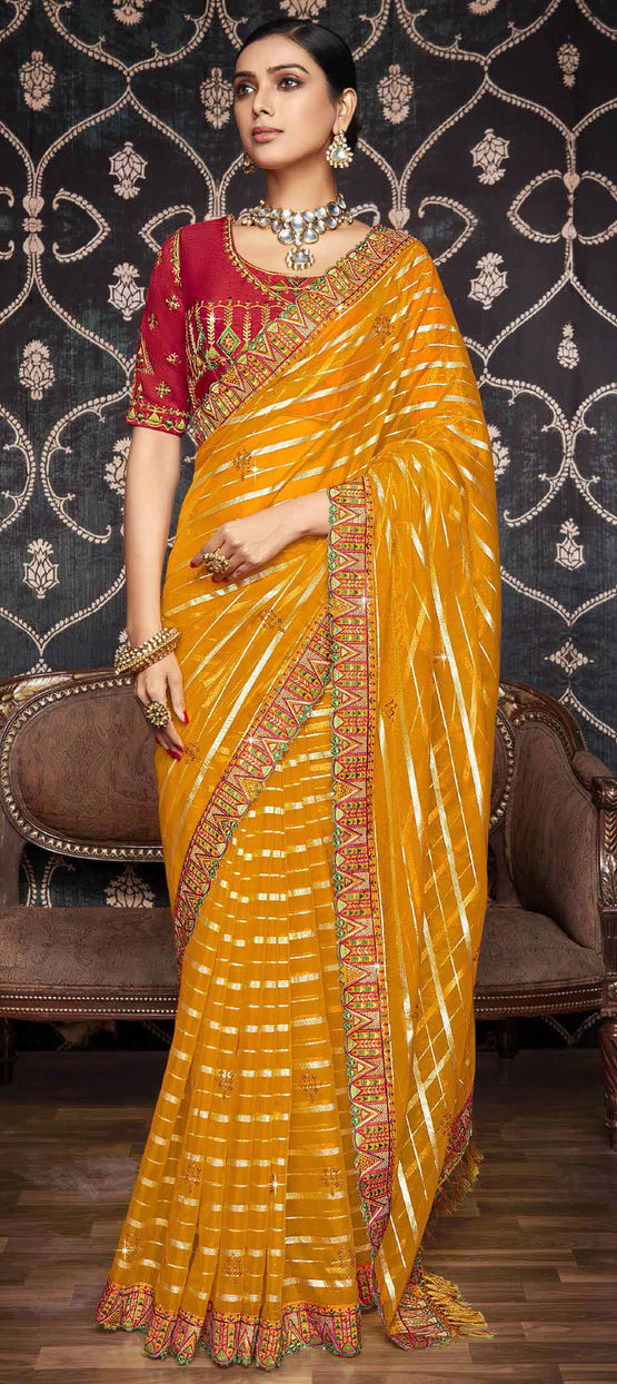 Traditional, Wedding Yellow color Silk fabric Saree : 1916197