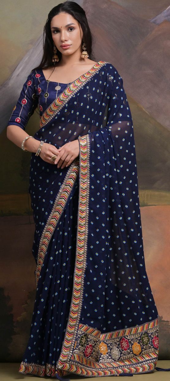 Festive, Reception Blue color Georgette fabric Saree : 1930127