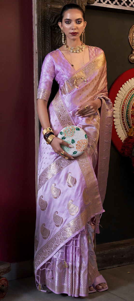 Traditional, Wedding Purple and Violet color Satin Silk fabric Saree ...