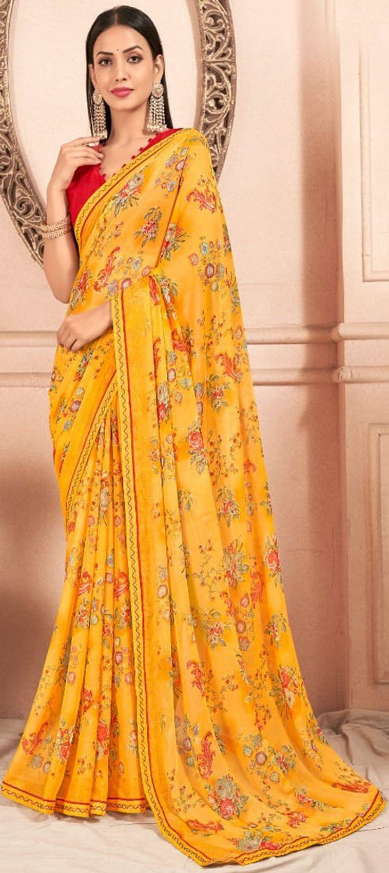 Casual, Party Wear Yellow color Chiffon fabric Saree : 1947700