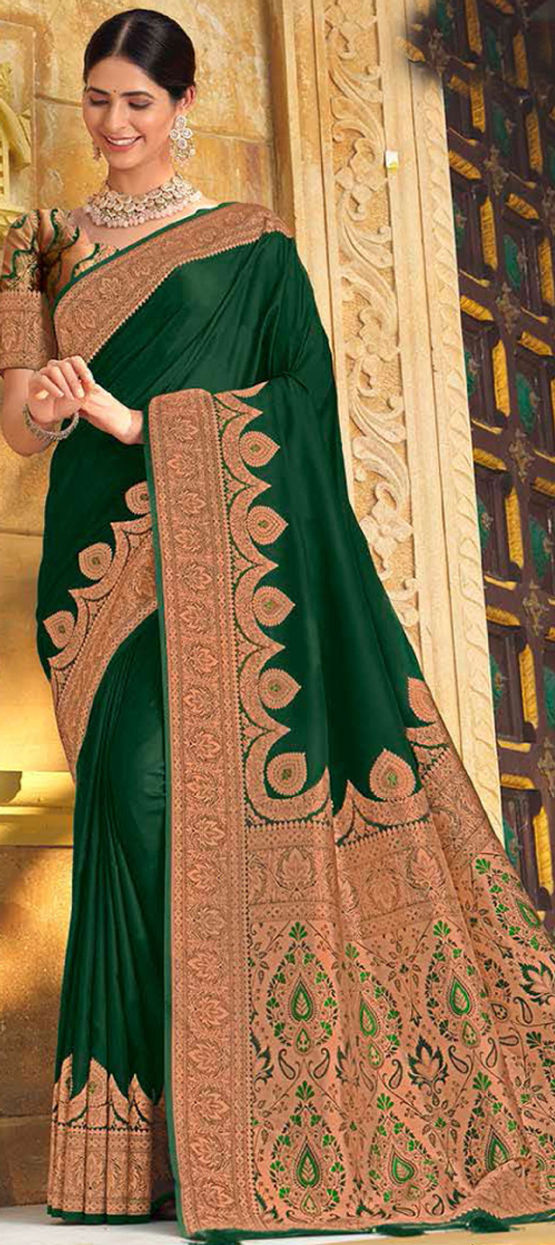 Festive, Traditional Green color Silk fabric Saree : 1951677