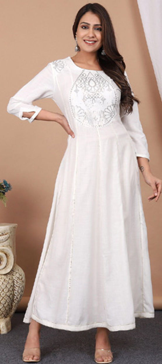 Party Wear, Summer White and Off White color Rayon fabric Dress : 1965174