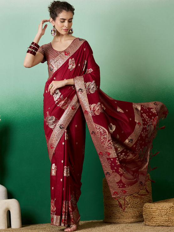 Festive, Traditional Red and Maroon color Art Silk fabric Saree : 1953832