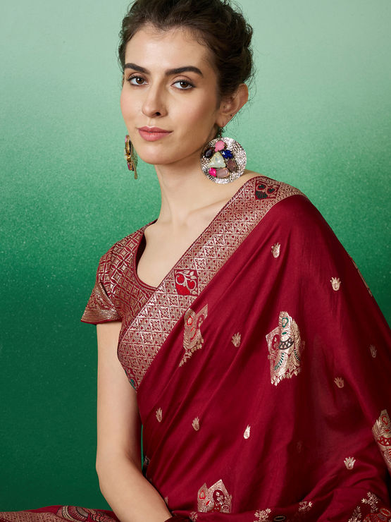 Festive, Traditional Red and Maroon color Art Silk fabric Saree : 1953832