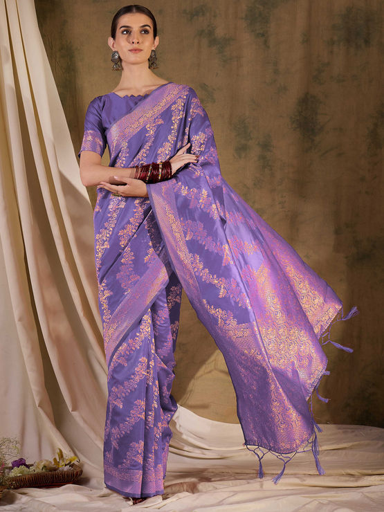 Party Wear, Traditional Purple and Violet color Banarasi Silk fabric ...