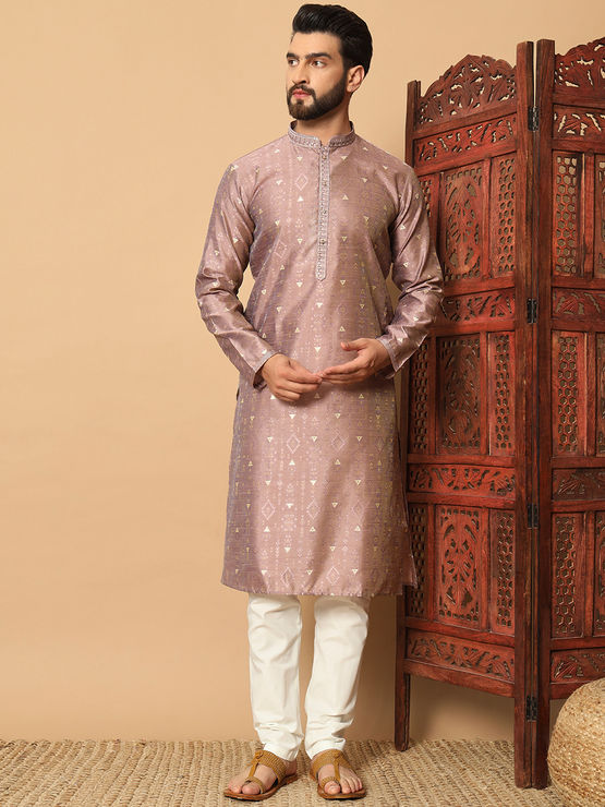Party Wear Purple and Violet color Silk fabric Kurta Pyjamas : 1961167