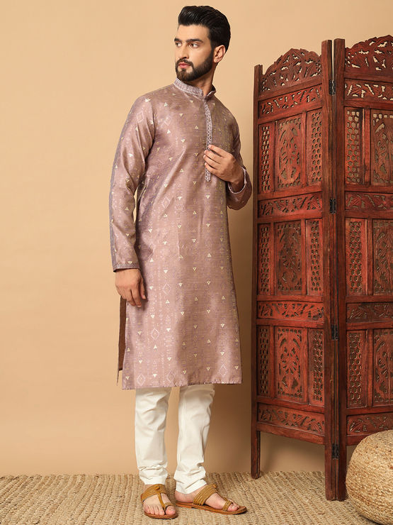 Party Wear Purple and Violet color Silk fabric Kurta Pyjamas : 1961167