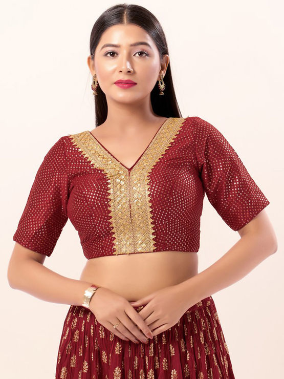 Party Wear Red and Maroon color Mulberry Silk fabric Blouse : 1969366
