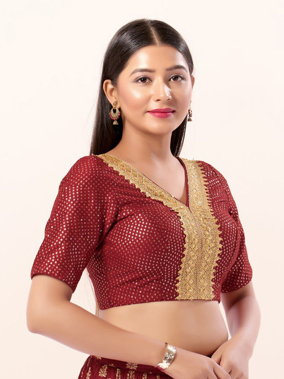 Party Wear Red and Maroon color Mulberry Silk fabric Blouse : 1969366