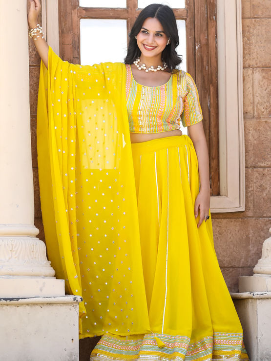 Engagement, Festive, Reception Yellow color Georgette fabric Lehenga ...