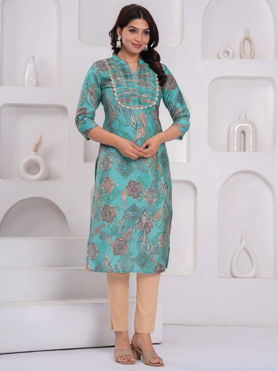 Casual, Summer Blue color Silk fabric Kurti : 2041643